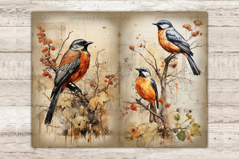 Vintage Birds Junk Journal Pages | Digital Collage Sheet - So Fontsy