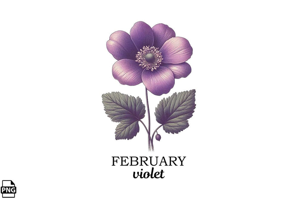Vintage Birth Flower February Violet Clipart Printable File - So Fontsy
