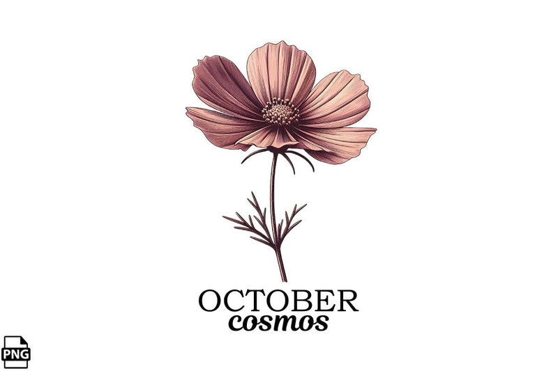 Vintage Birth Flower October Cosmos Clipart Printable File - So Fontsy