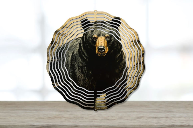Vintage Black Bear Wind Spinner Sublimation Design - So Fontsy
