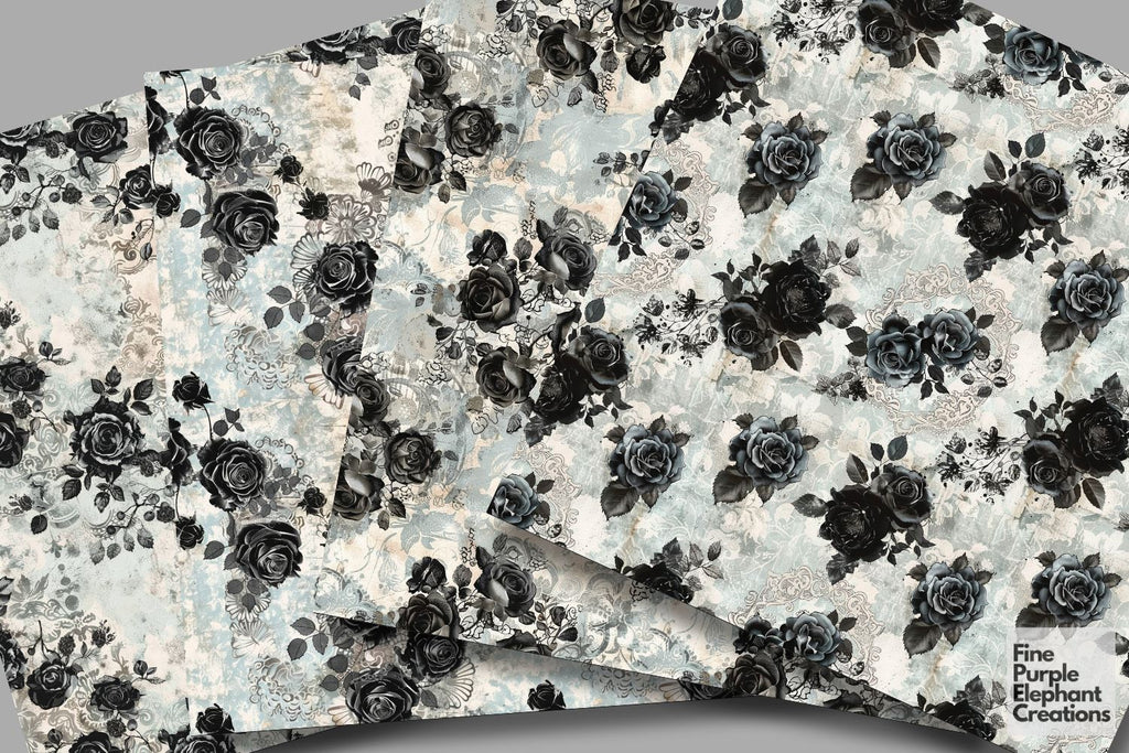 Vintage Black Rose Lace Digital Paper | Gothic Romantic Sublimation ...