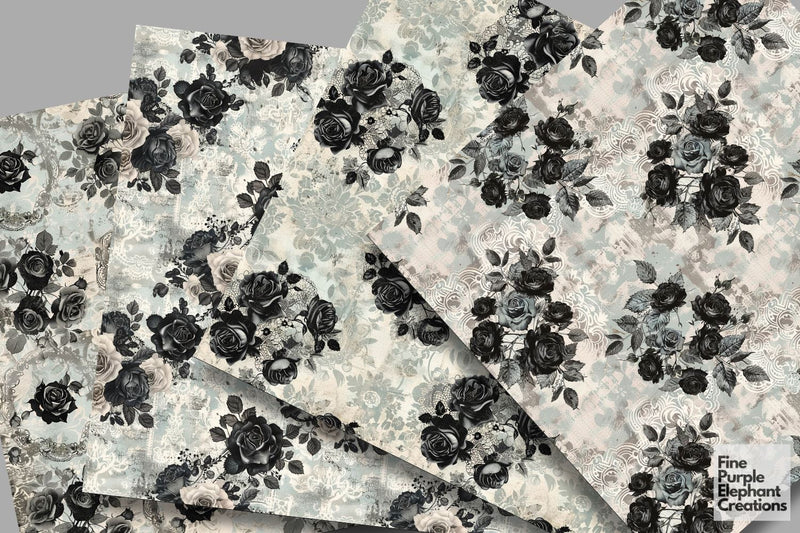 Vintage Black Rose Lace Digital Paper | Gothic Romantic Sublimation ...