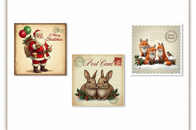 Vintage Christmas Postage Stamp Bundle - So Fontsy