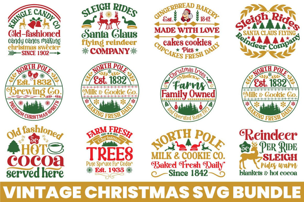 Vintage Christmas Svg Bundle - So Fontsy