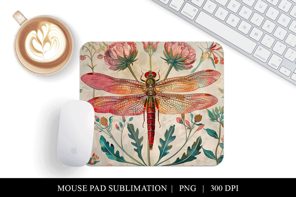 Vintage Dragonfly Mouse Pad Design, Botanical Desk Mat PNG - So Fontsy