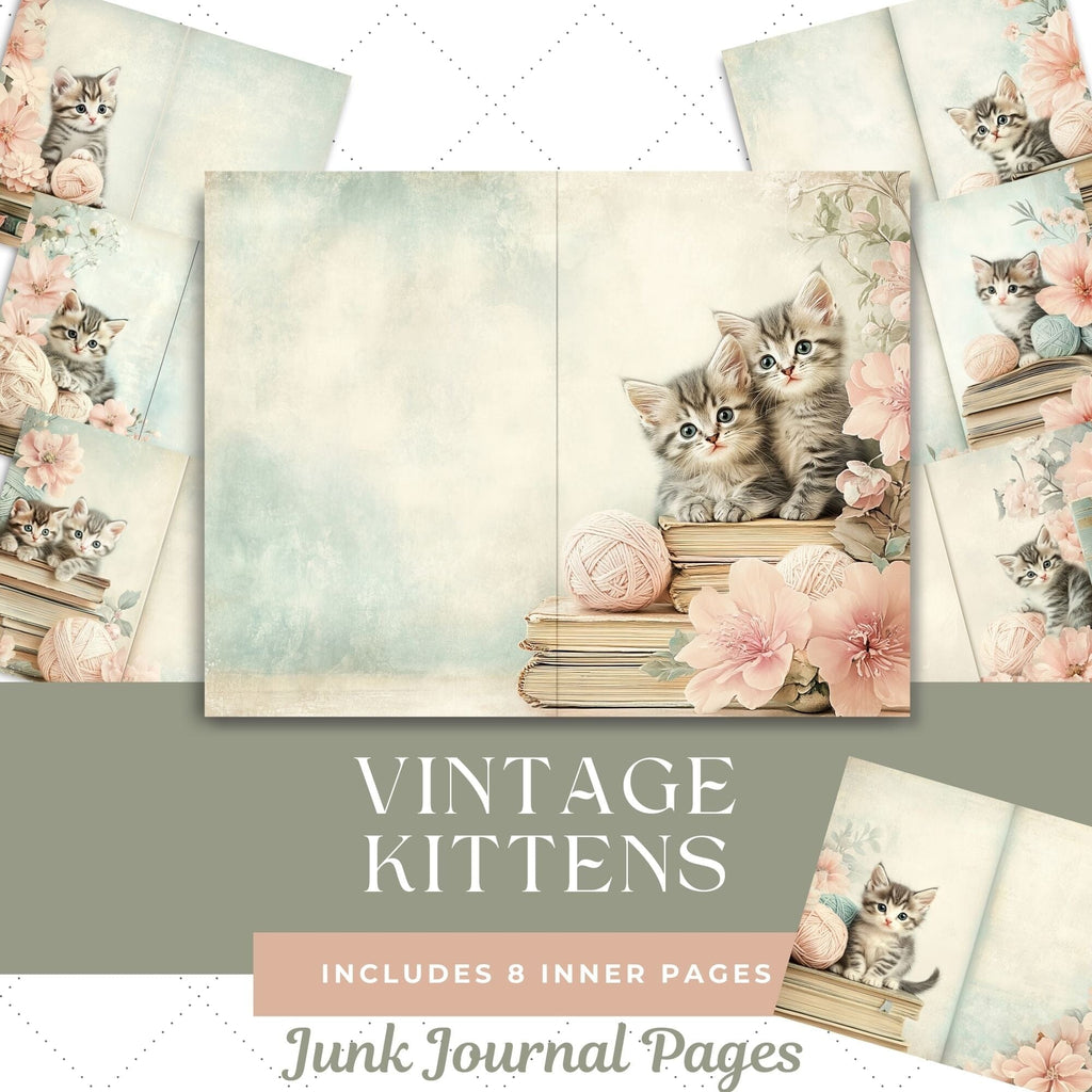 Vintage Kittens Junk Journal Paper | Printable Junk Journal Paper - So ...