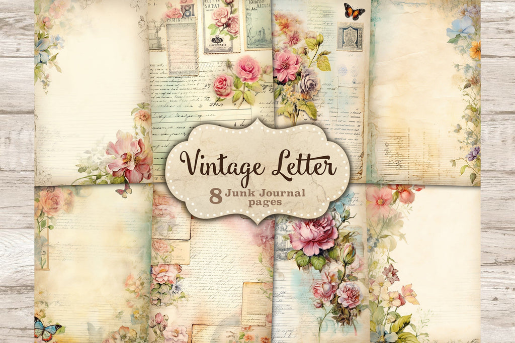 Vintage Letter Junk Journal Pages | Flower Collage Sheet - So Fontsy