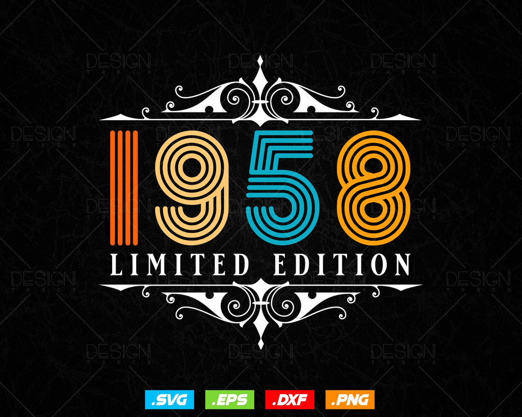 Vintage Limited Edition 1958 Birthday Svg Png, Retro Style 66th Happy ...