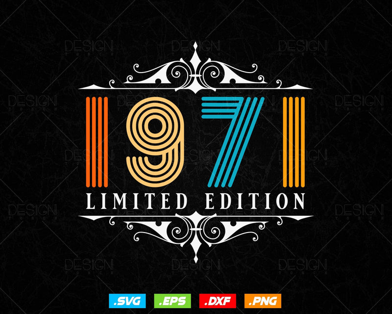 Vintage Limited Edition 1971 Birthday Svg Png, Retro Style 53th Happy ...