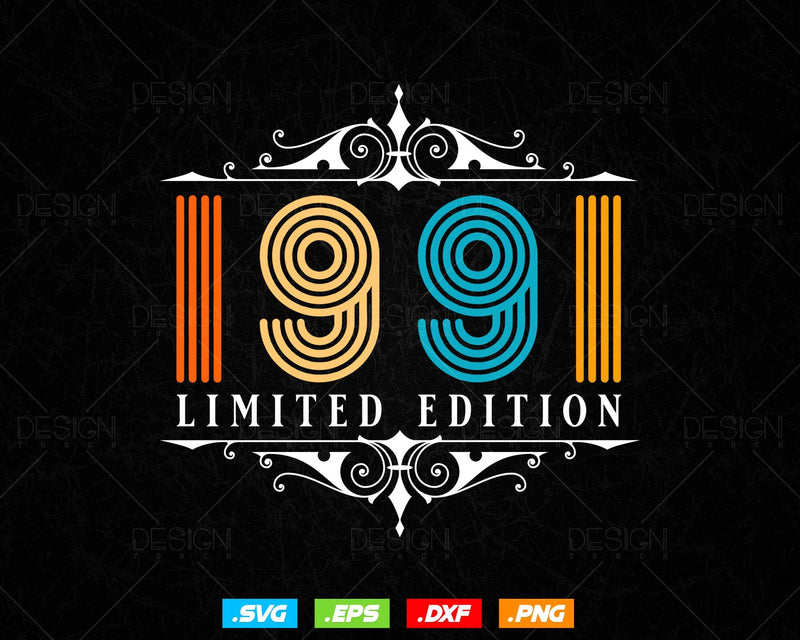 Vintage Limited Edition 1991 Birthday Svg Png, Retro Style 33th Happy ...