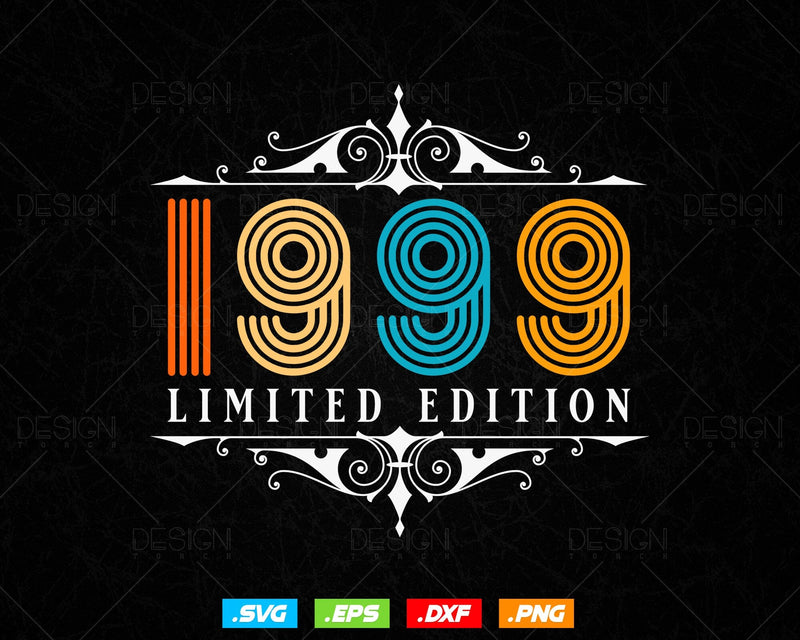 Vintage Limited Edition 1999 Birthday Svg Png, Retro Style 25th Happy ...