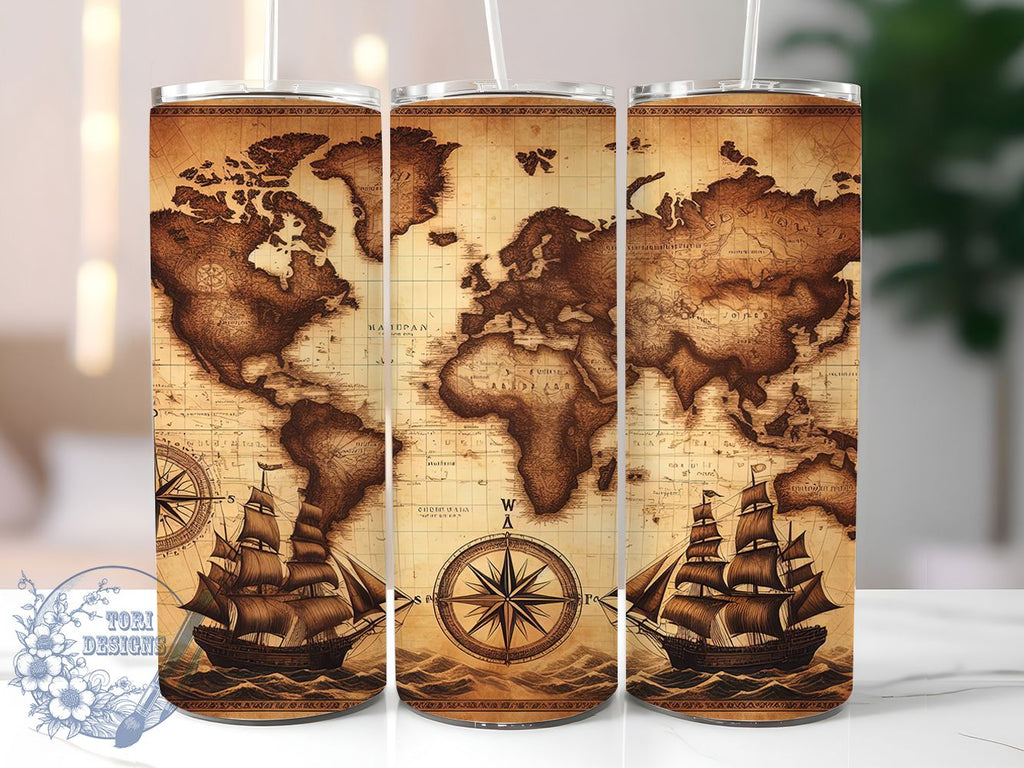Vintage Map Adventure Tumbler Wrap, Old World Atlas Mug, Antique Globe ...