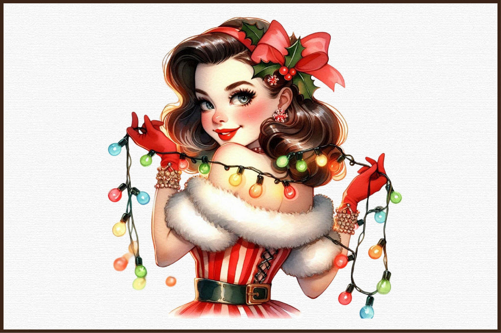 Vintage Pin Up Christmas Girl Clipart - So Fontsy