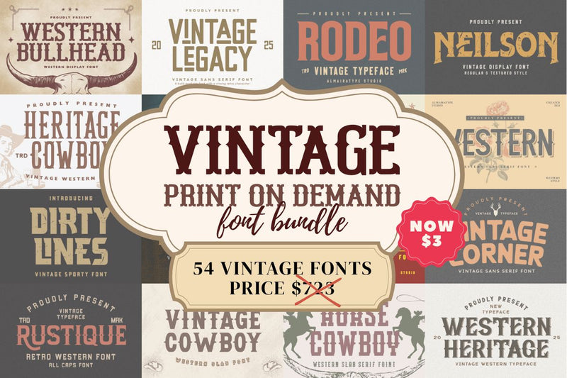 Vintage Print on Demand Font Bundle - So Fontsy