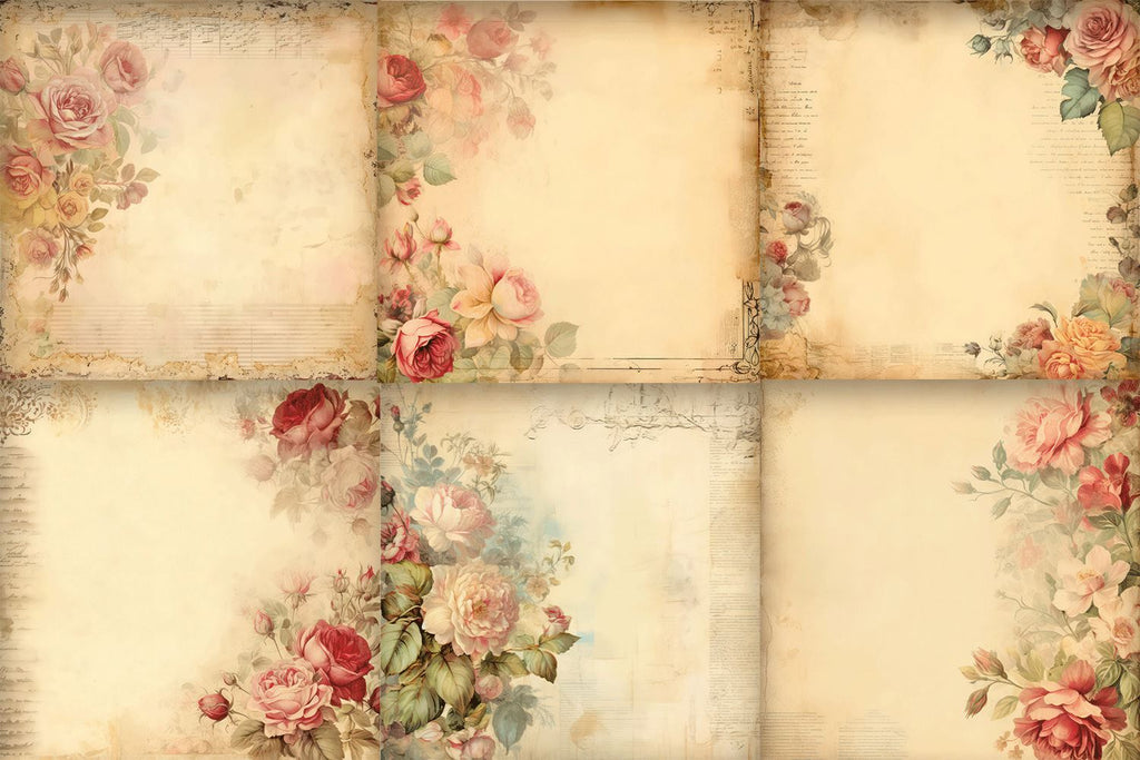 Vintage Roses Digital Paper Pack, Shabby Chic Floral Paper - So Fontsy