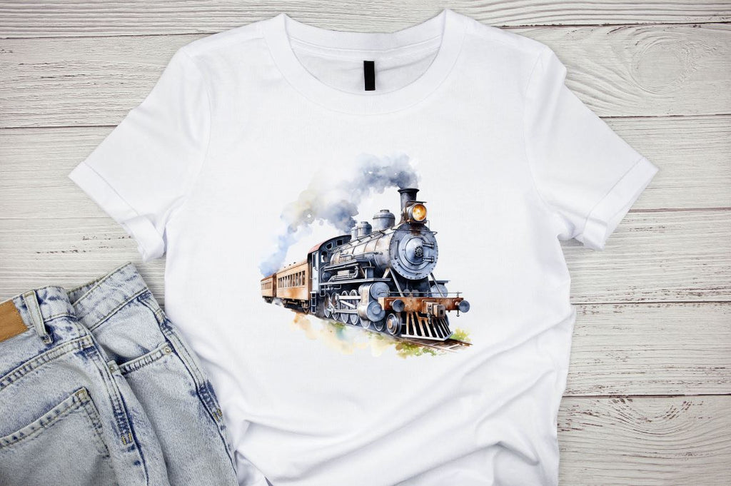 Vintage Steam Train Watercolor Clipart Bundle - So Fontsy