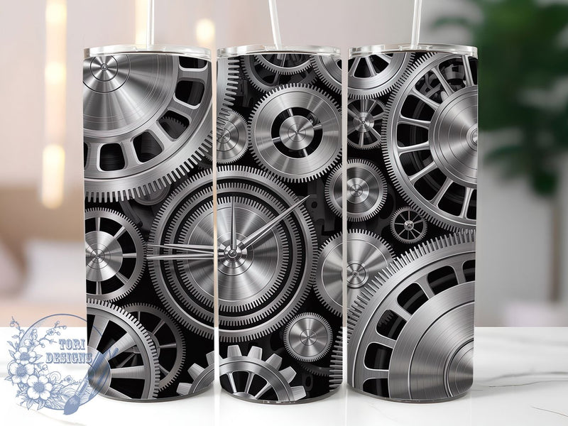 Vintage Steampunk Gear Tumbler, Industrial Mechanical Wrap, Vintage ...