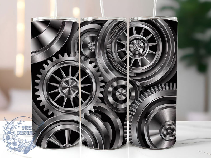 Vintage Steampunk Gear Tumbler, Industrial Mechanical Wrap, Vintage ...