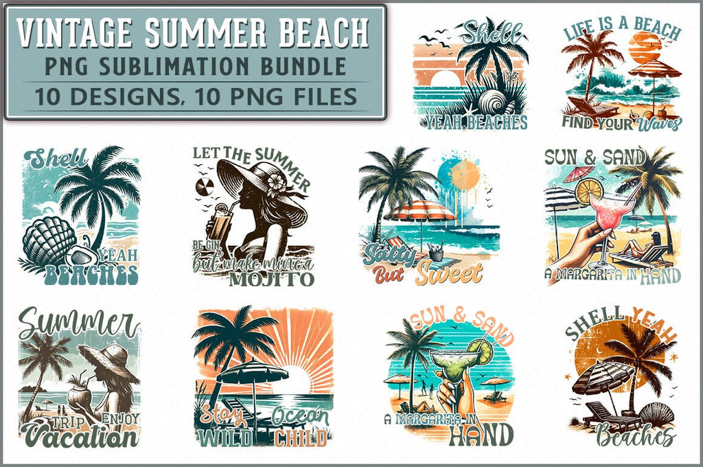 Vintage Summer Beach Sublimation Bundle - So Fontsy