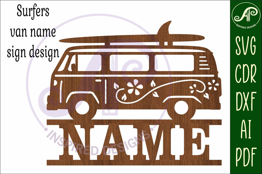 Vintage surfer van name sign svg laser cut file - So Fontsy