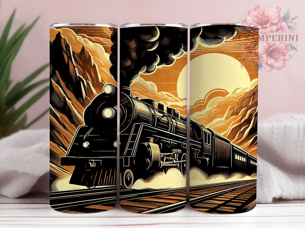 Vintage Train 20oz Rustic Locomotive Tumbler Wrap, Steam Engine Design ...