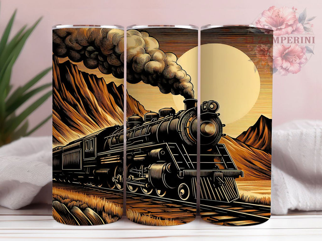 Vintage Train 20oz Rustic Locomotive Tumbler Wrap, Steam Engine Design ...