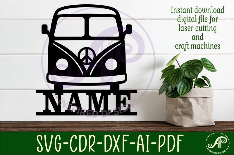 Vintage van name sign svg laser cut file - So Fontsy
