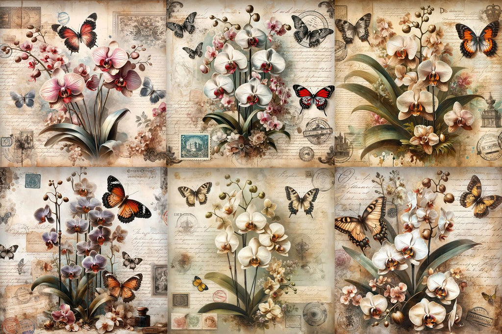 Vintage Violet Digital Papers Butterfly Scrapbook Background - So Fontsy
