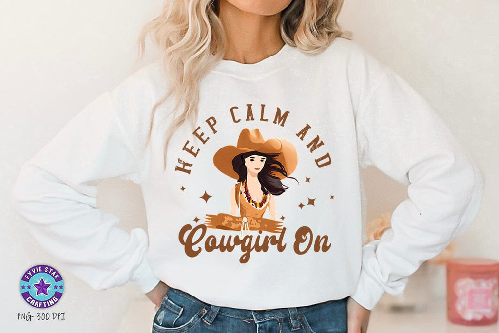 Vintage Western Cowgirl PNG, keep calm & cowgirl on - So Fontsy