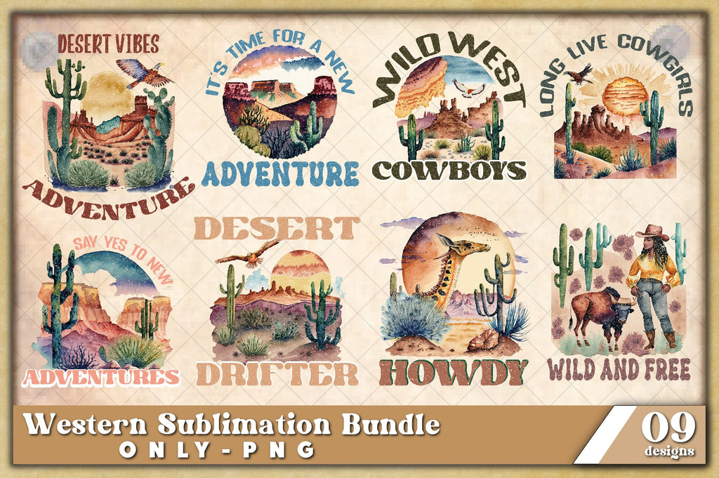 Vintage Western PNG Digital Download Bundle for Sublimation, Set of 9 ...