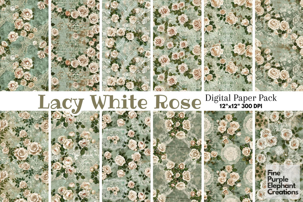 Vintage White Rose Lace Digital Paper | Delicate Romantic Sublimation ...