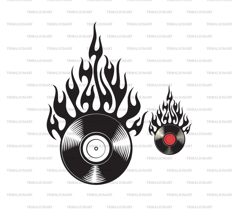 Vinyl disc in flame (Burning vinyl record). Cut files for Cricut. Clip ...