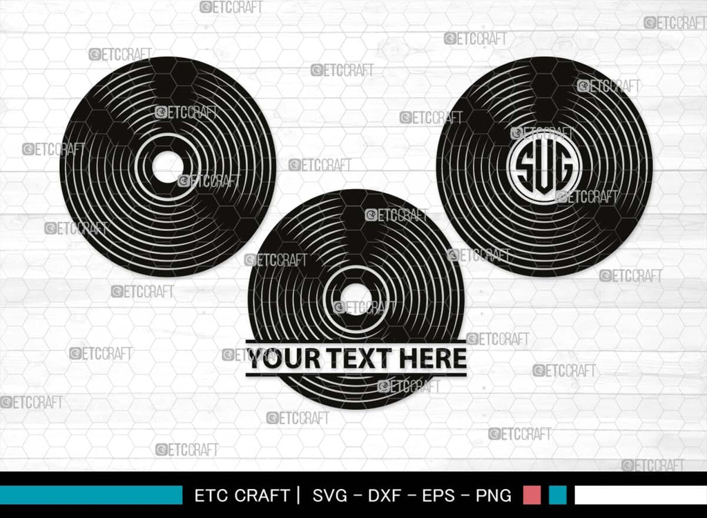 Vinyl Record Monogram, Vinyl Record Silhouette, Vinyl Record SVG ...