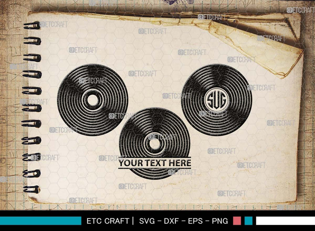 Vinyl Record Monogram, Vinyl Record Silhouette, Vinyl Record SVG ...