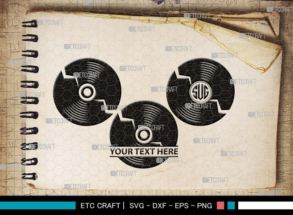 Vinyl Record Monogram, Vinyl Record Silhouette, Vinyl Record SVG ...