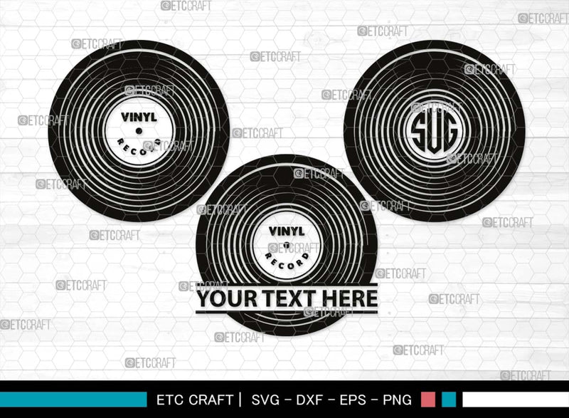Vinyl Record Monogram, Vinyl Record Silhouette, Vinyl Record SVG ...