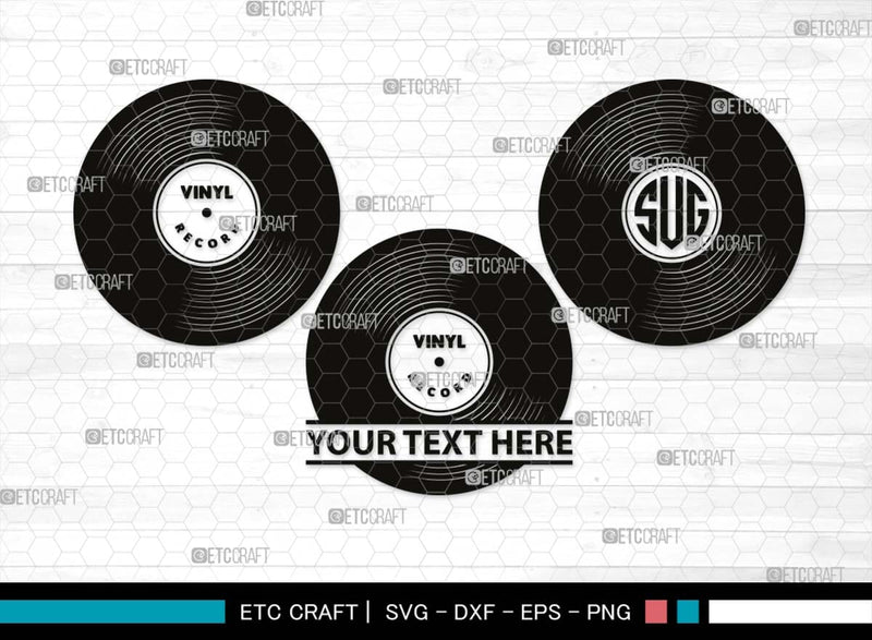 Vinyl Record Monogram, Vinyl Record Silhouette, Vinyl Record SVG ...