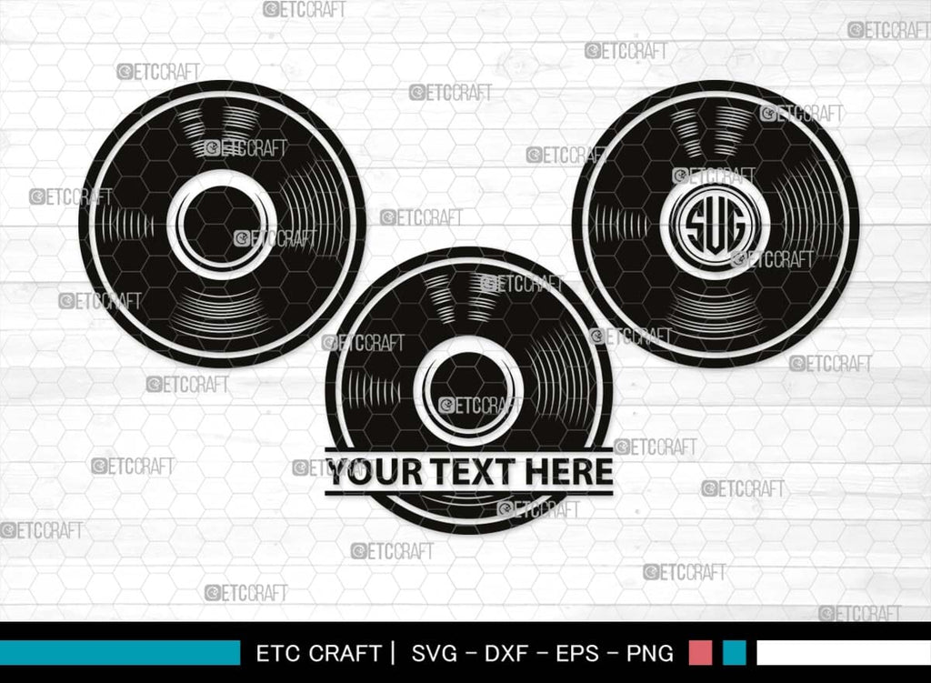 Vinyl Record Monogram, Vinyl Record Silhouette, Vinyl Record SVG ...