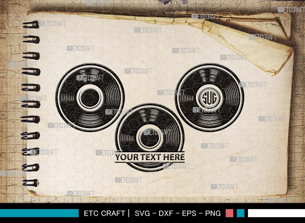 Vinyl Record Monogram, Vinyl Record Silhouette, Vinyl Record SVG ...