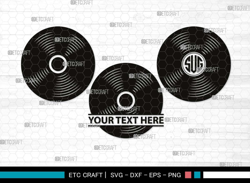 Vinyl Record Monogram, Vinyl Record Silhouette, Vinyl Record SVG ...
