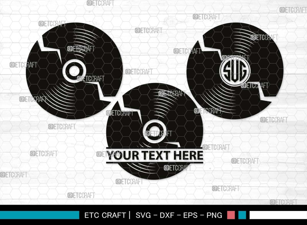 Vinyl Record Monogram, Vinyl Record Silhouette, Vinyl Record SVG ...