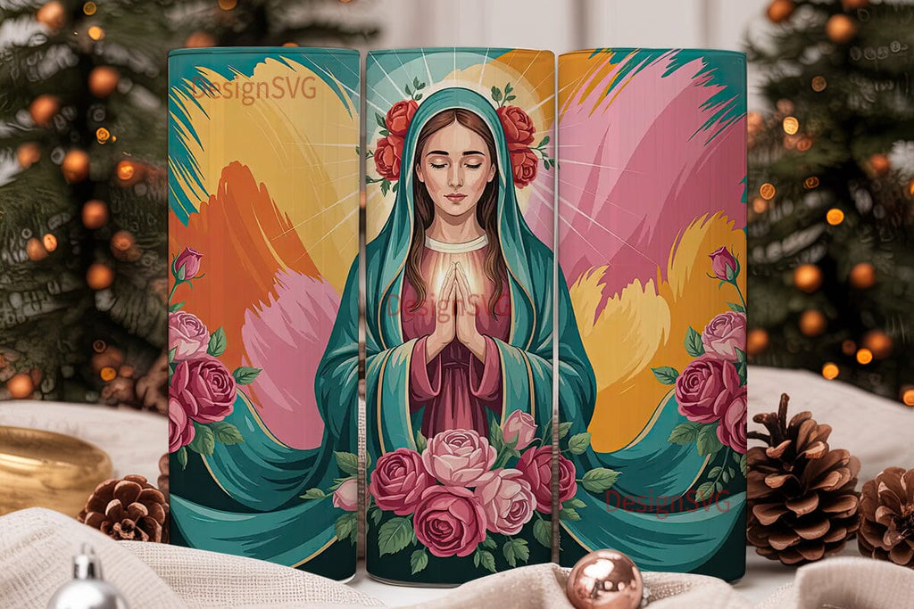 Virgin Mary Floral 20oz Tumbler Wrap - So Fontsy