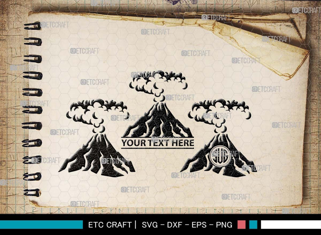 Volcano Monogram, Volcano Silhouette, Volcano SVG, Lava Svg, Smoke Svg ...
