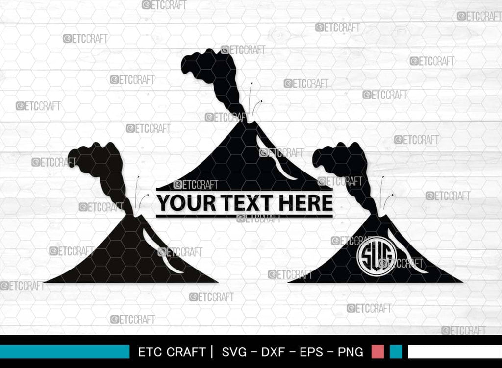 Volcano Monogram, Volcano Silhouette, Volcano SVG, Lava Svg, Smoke Svg ...