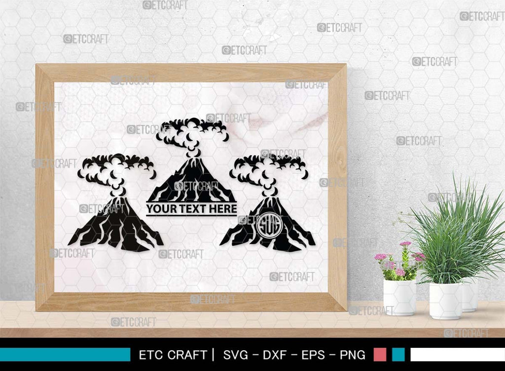 Volcano Monogram, Volcano Silhouette, Volcano SVG, Lava Svg, Smoke Svg ...