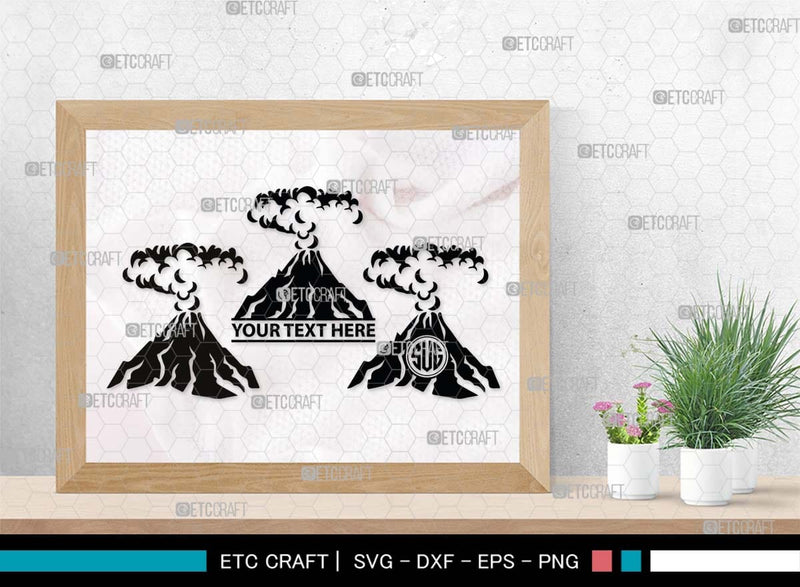Volcano Monogram, Volcano Silhouette, Volcano SVG, Lava Svg, Smoke Svg ...