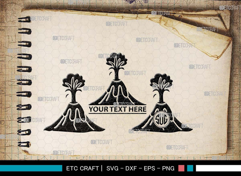 Volcano Monogram, Volcano Silhouette, Volcano SVG, Lava Svg, Smoke Svg ...