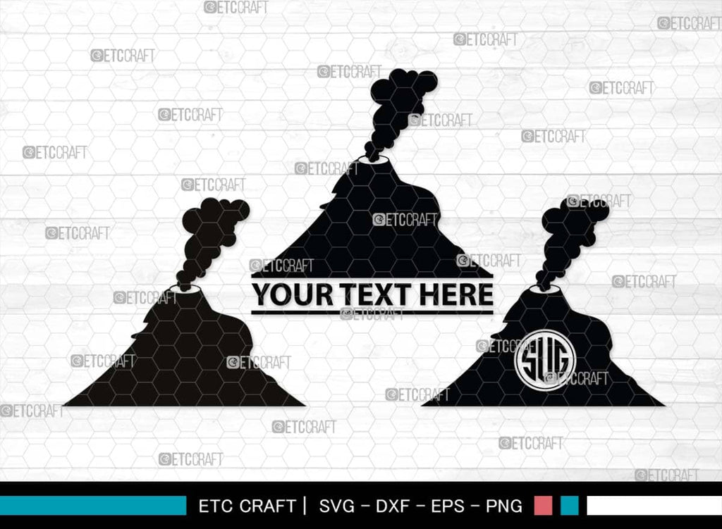Volcano Monogram, Volcano Silhouette, Volcano SVG, Lava Svg, Smoke Svg ...