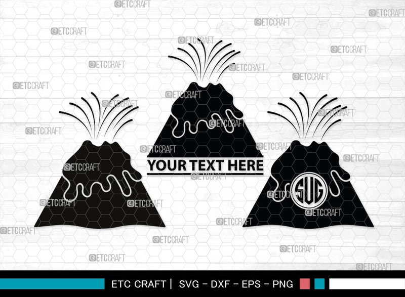 Volcano Monogram, Volcano Silhouette, Volcano SVG, Lava Svg, Smoke Svg ...