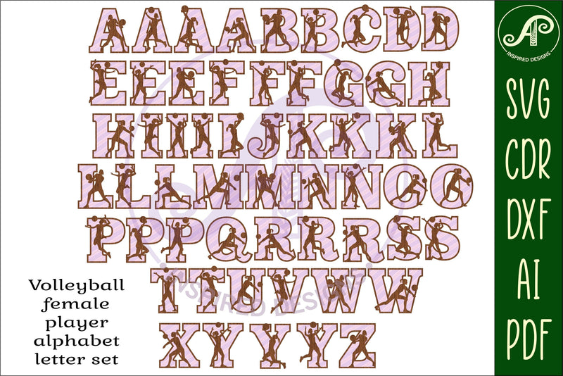 Volleyball female player letters alphabet set x 57 - So Fontsy
